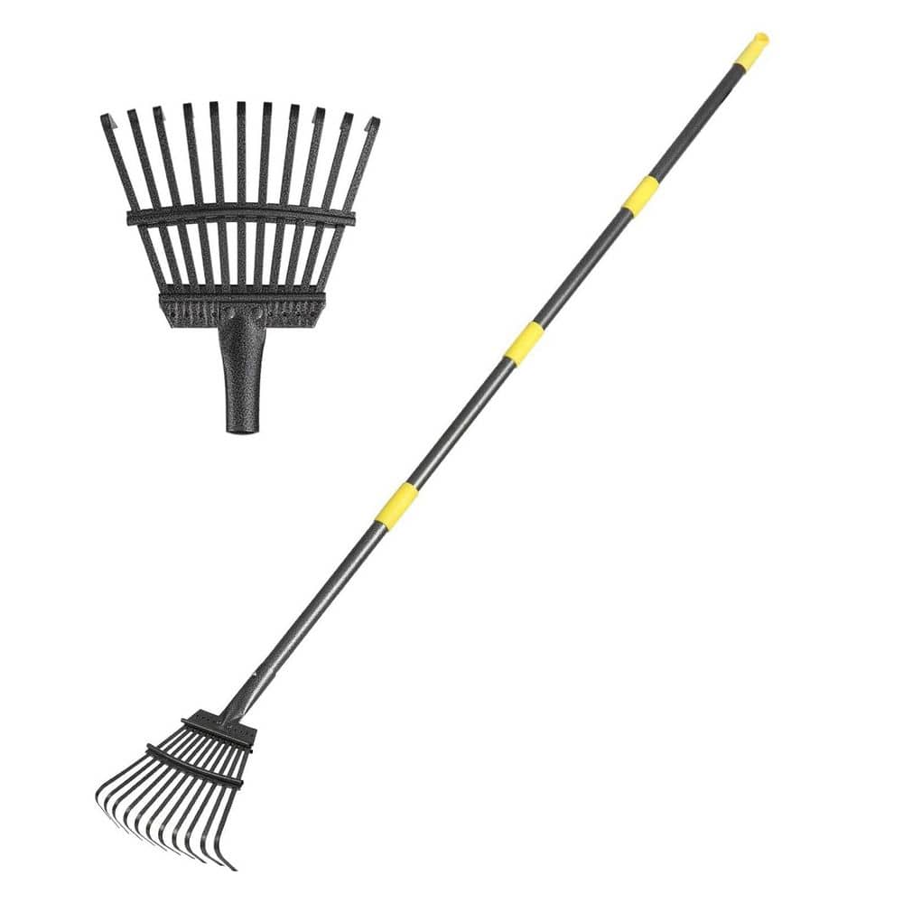 Misopily 70 in. Metal Handle Steel Rake for Leaves Gardening Yard Shrub ...