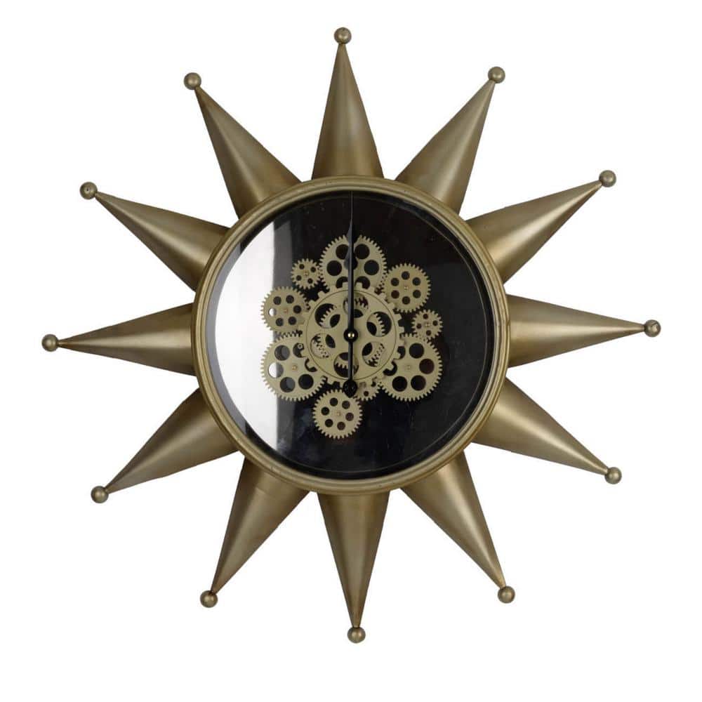Benjara Gold and Black Analog Metal with Sunlike Star Gear Design Wall ...