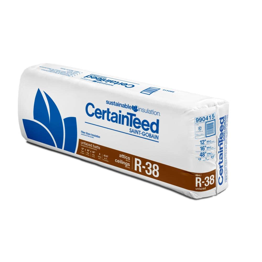 CertainTeed R38 Unfaced Fiberglass Insulation Batt 16 in. x 48 in. (8 ...