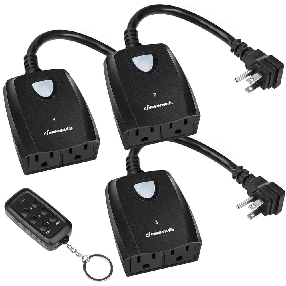 DEWENWILS Outdoor Remote Control Outlet Switch Set, Black, 1 Remote 3 ...