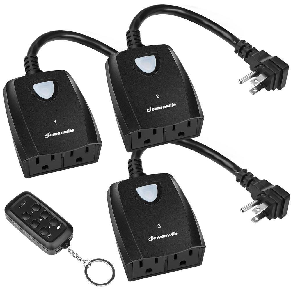 DEWENWILS Outdoor Remote Control Outlet Switch Set, Black, 1 Remote 3 ...