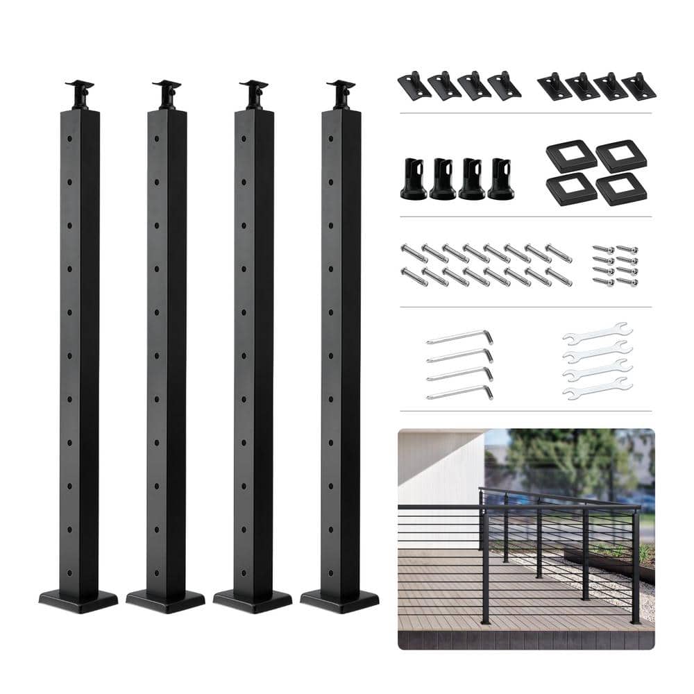 VEVOR Cable Railing Post 36 in. x 2 in. x 2 in. Steel Horizontal Hole ...
