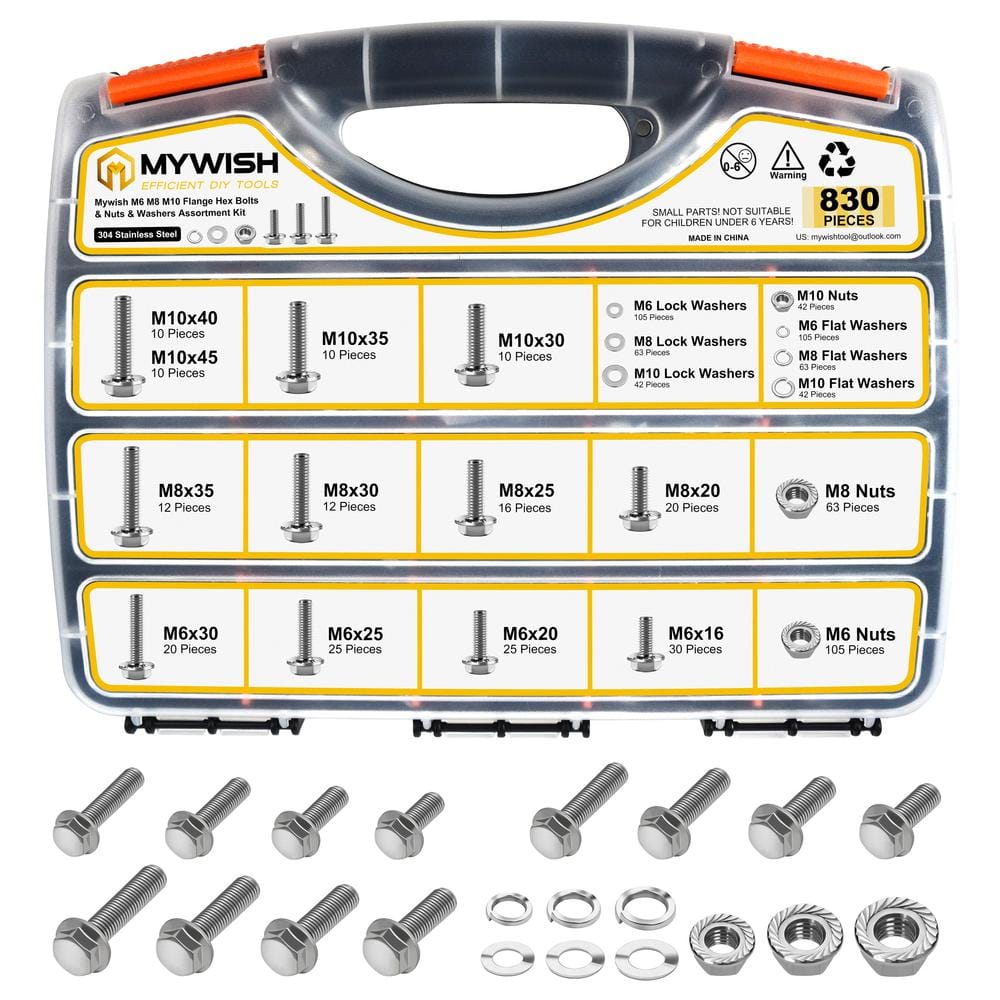mywish 830-Piece M6, M8, M10 Bolt Assortment Kit, Stainless Steel with ...