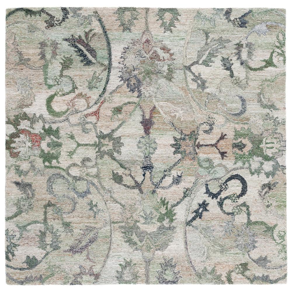 SAFAVIEH Anatolia Sage/Beige 8 ft. x 8 ft. Traditional Garden Square ...