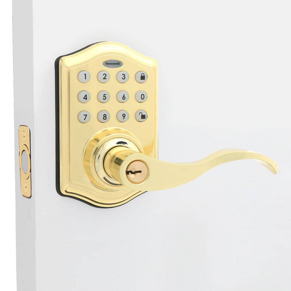 Honeywell Polished Brass Keypad Electronic Door Lever Entry Lock 8734001