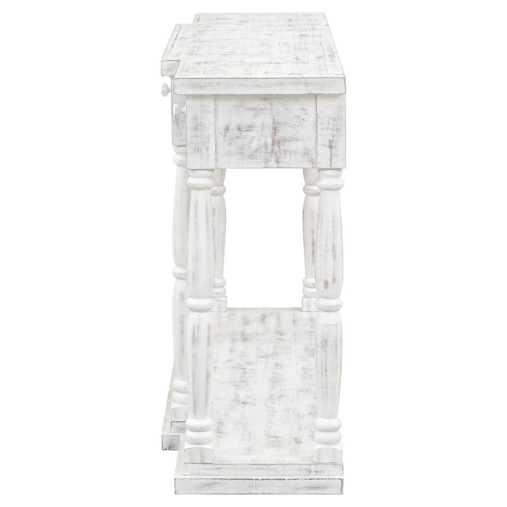 Polibi 63 in. Antique White Rectangle Wood Console Table with 4 Front ...
