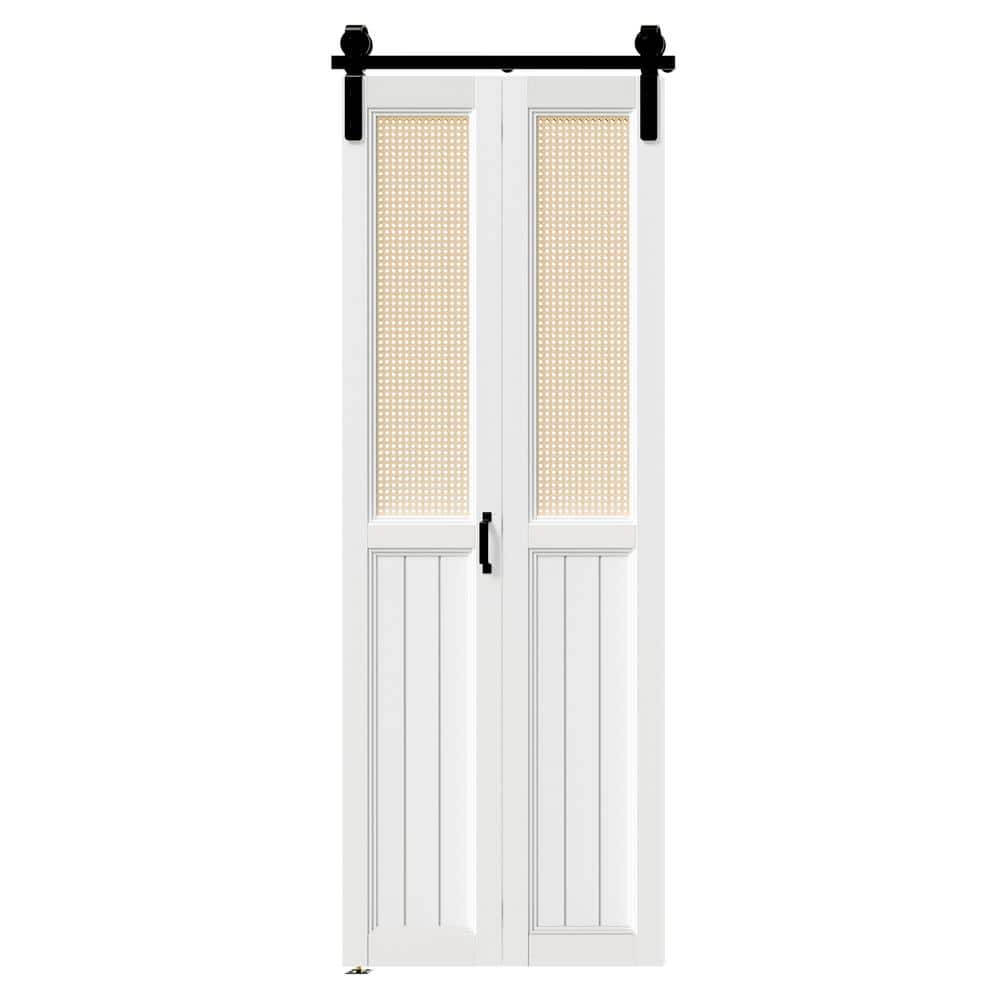 TENONER 30 in. x 84 in. White, Webbing and Wood, MDF, Solid Core, Composite Bi-Fold Door with ...