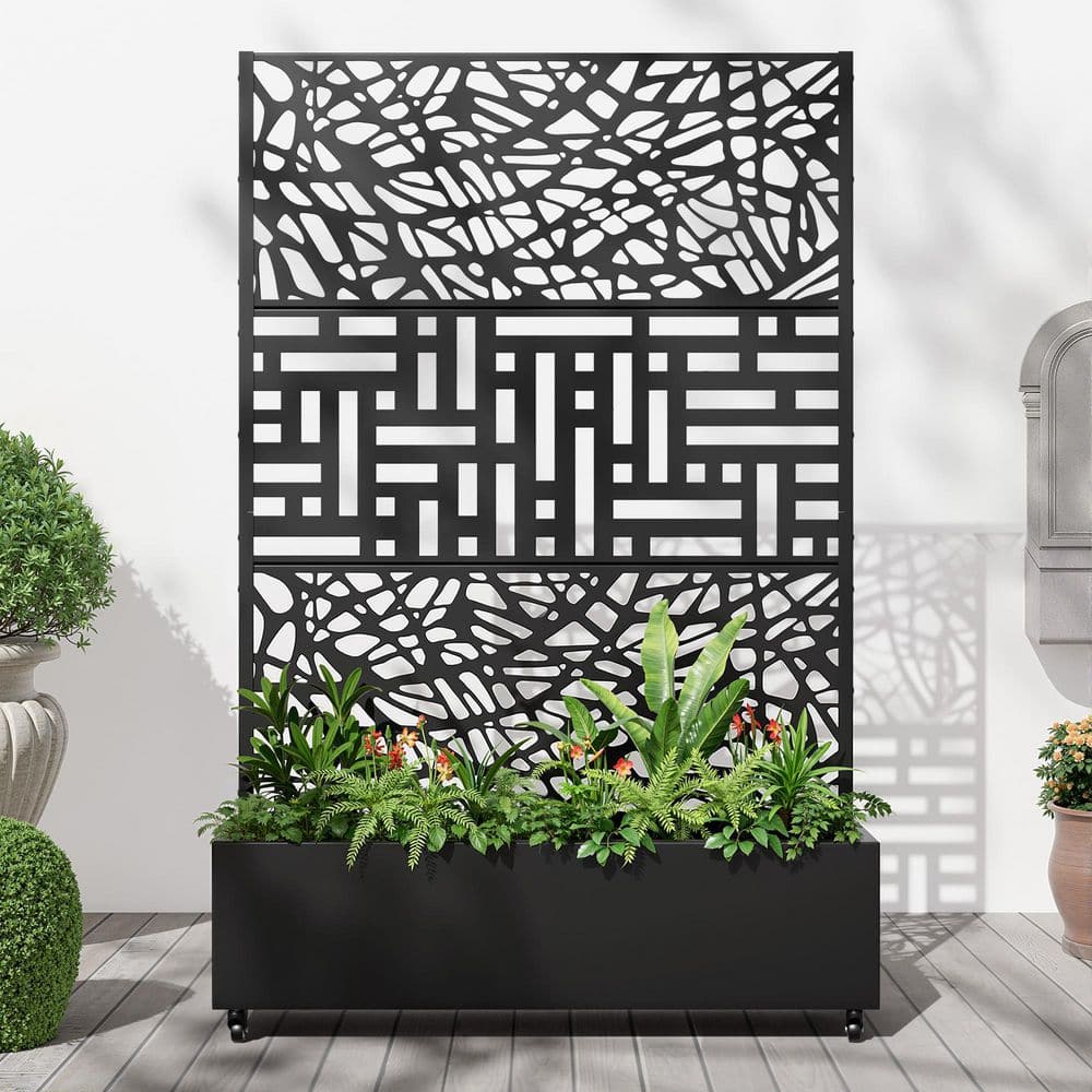 Dovelina 73 In Black 3 Panel Metal Iron Planter Box With Attached