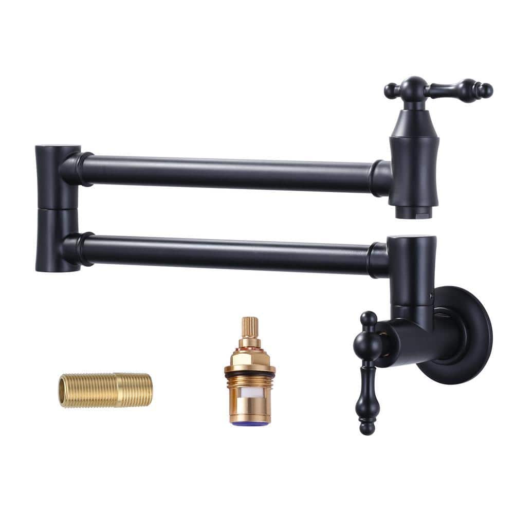 ALEASHA Wall Mounted Pot Filler with Double Handle in Matte Black AL ...