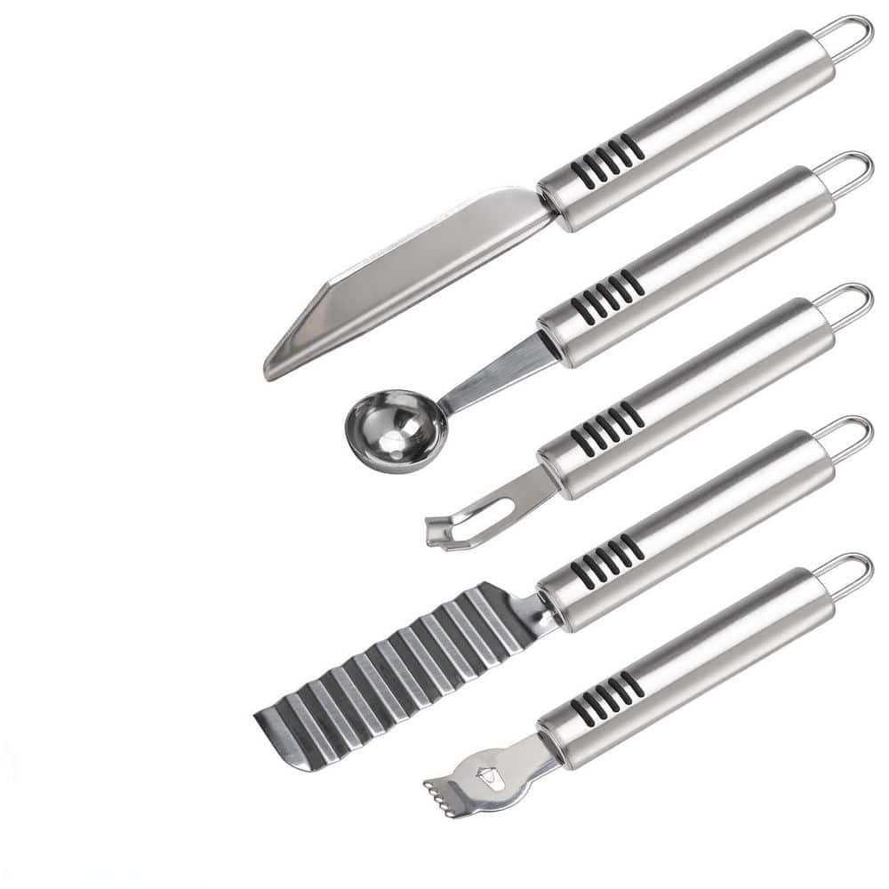 Wudkey 5-Piece Stainless Steel Fruit Carving Knife Set with Melon Scoop ...