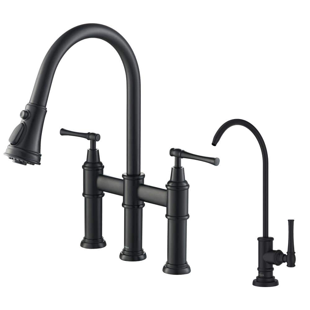 KRAUS Allyn Double Handle Transitional Bridge Kitchen Faucet And kraus-allyn-double-handle-transitional-bridge-kitchen-faucet-and