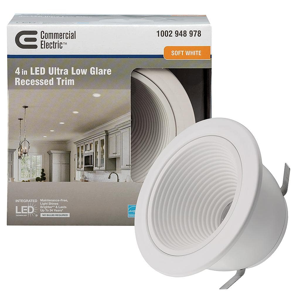 Commercial Electric 4 in. White Low Glare Integrated LED Recessed Light ...