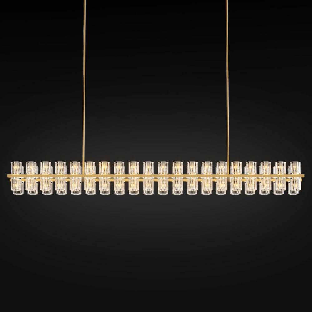 YUYI 80-Light Gold Rectangular Chandelier, 72 in. Modern K9 Crystal ...