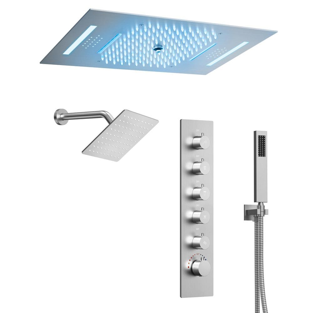 EVERSTEIN 15-Spray 23 x 15in. Dual Shower Heads Ceiling Mount Fixed and ...