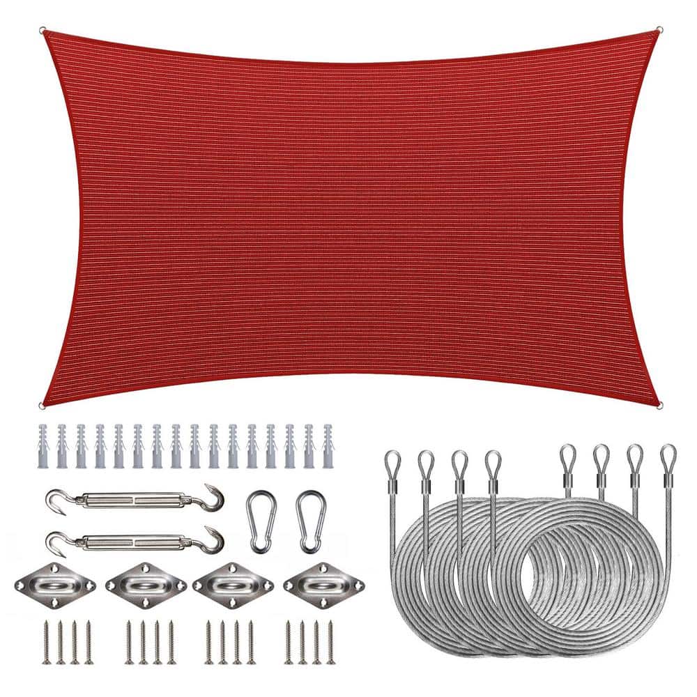 COLOURTREE 10 ft. x 13 ft. 190 GSM Red Rectangle Sun Shade Sail with ...