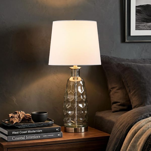 C Cattleya 23.5 in. Clear Glass Table Lamp with Textured Base and White ...