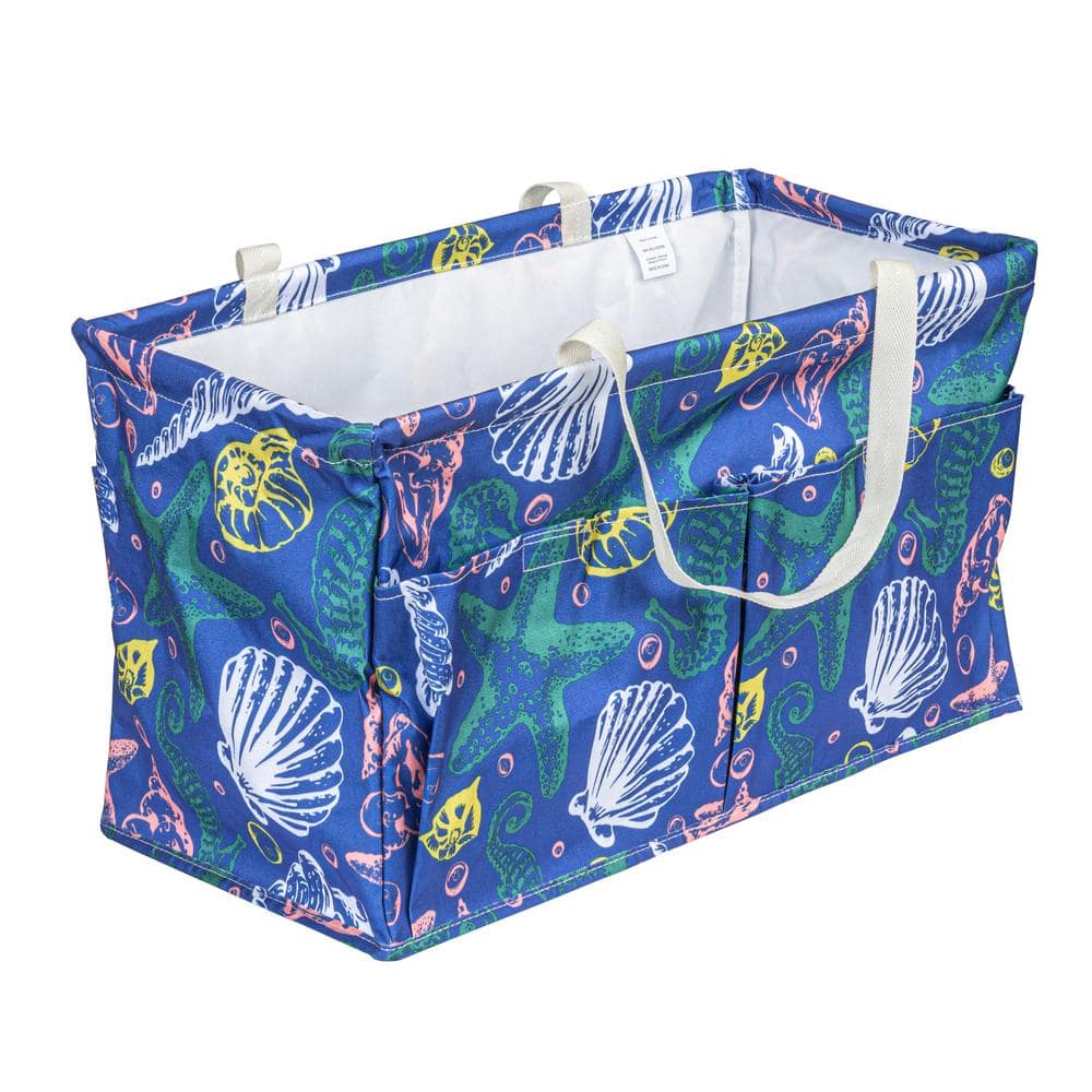 HOUSEHOLD ESSENTIALS Sea Shell Canvas with Vinyl Lining Tote Bag with ...