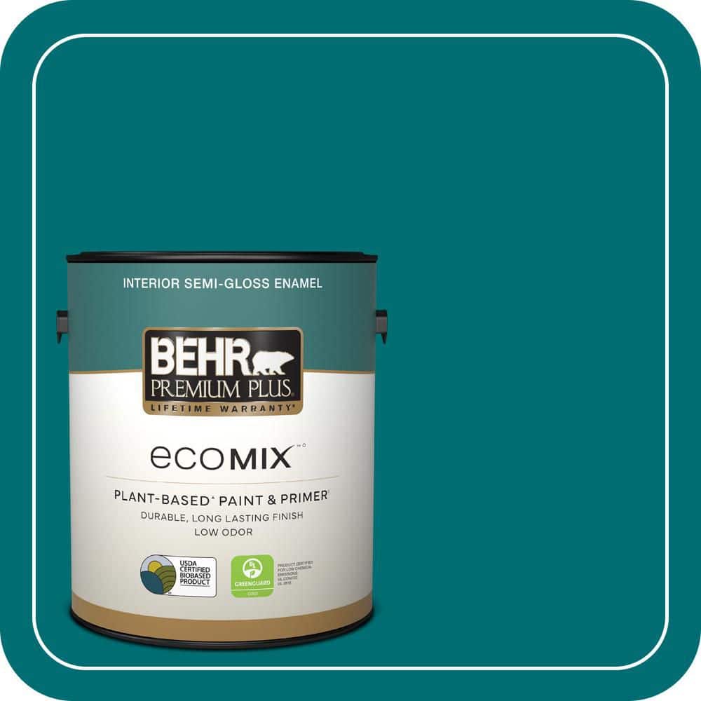 BEHR PREMIUM PLUS 1 gal. #MQ6-35 Teal Motif Semi-Gloss Enamel EcoMix ...