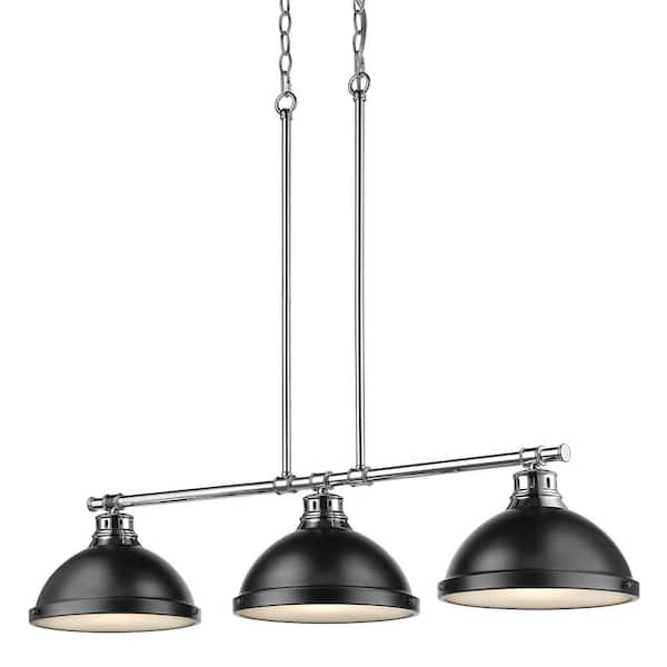 Golden Lighting Duncan 300-Watt 3-Light Chrome Pendant Light with Steel ...
