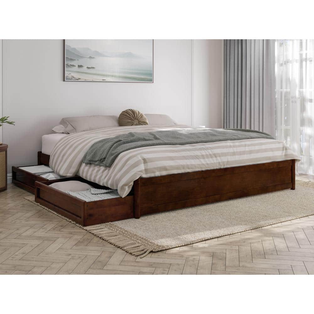 AFI Barcelona Walnut Brown Solid Wood Frame King Panel Platform Bed ...