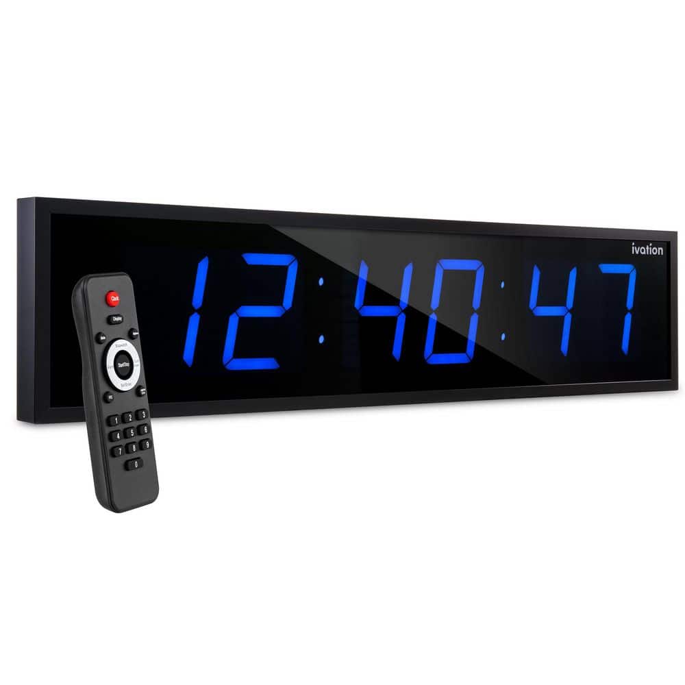 Ivation 48 in. Blue Large Digital Wall Clock, LED Digital Clock with ...