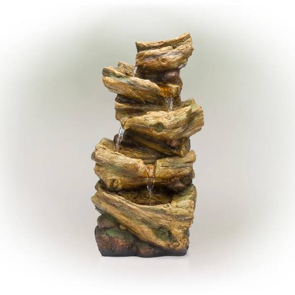 Alpine Corporation 24 in. Tall Outdoor 4-Tier Tree Trunk Log Rainforest ...