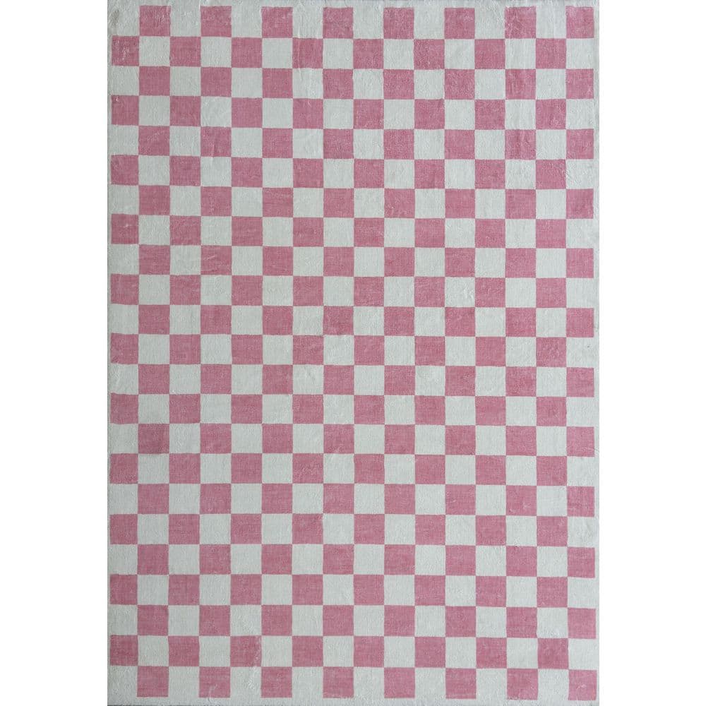 Rug Branch 8 ft. x 11 ft. Pink Metro Checkered Blush Non-Toxic, Child ...