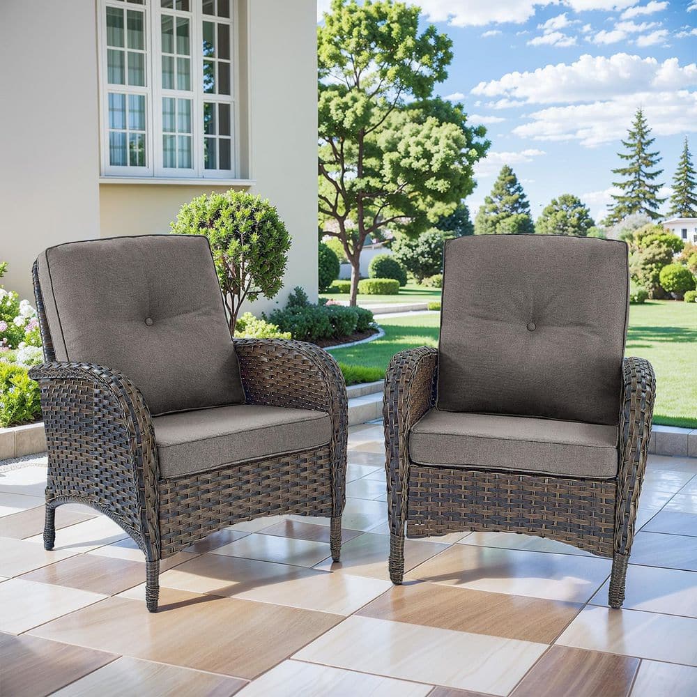 Bellefurn Rotavia 2-Piece Brown Wicker Outdoor Lounge Chair All Weather ...