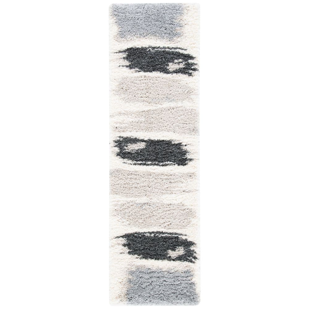 SAFAVIEH Fontana Shag 2 ft. x 6 ft. Gray/Ivory Abstract Monochrome ...
