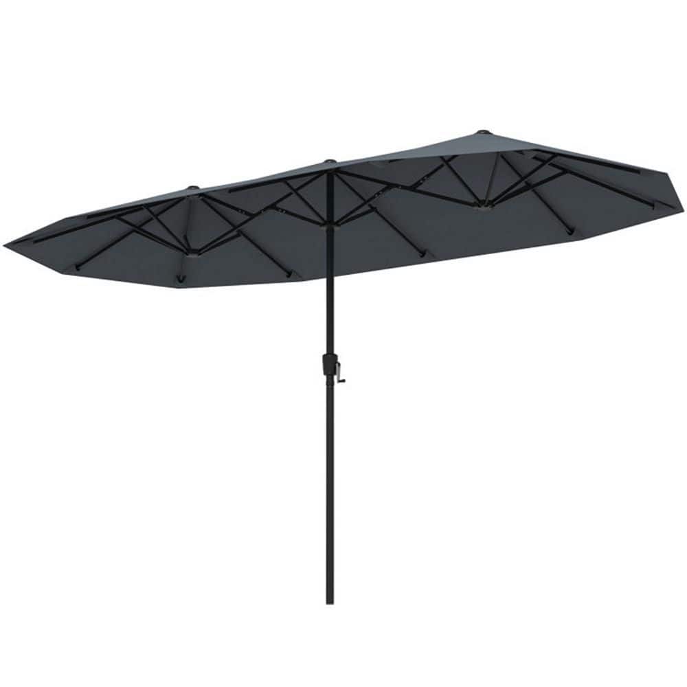 WELLFOR 13 ft. Metal Market Patio Umbrella in Gray Outdoor Double-Sided ...