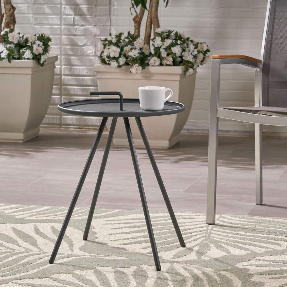 Modern Simple 16.5 in. Outdoor Patio Round Iron Side Table for Patios ...