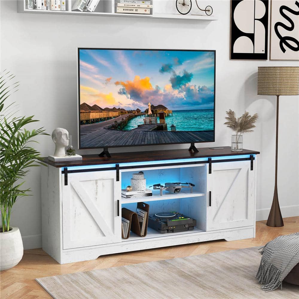 Costway White TV Stand Entertainment Center Fits TV's up to 65 in. with ...