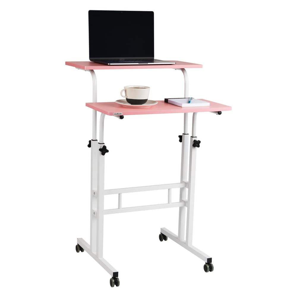 Mind Reader 19.5 in. Rectangular Pink Standing Desk with Adjustable Height Feature SDROLLR-PNK ...