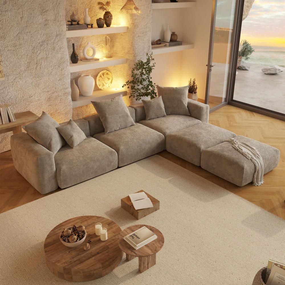 Magic Home Modern 142 in. Square Arm 5-piece Modular Corduroy Sectional ...