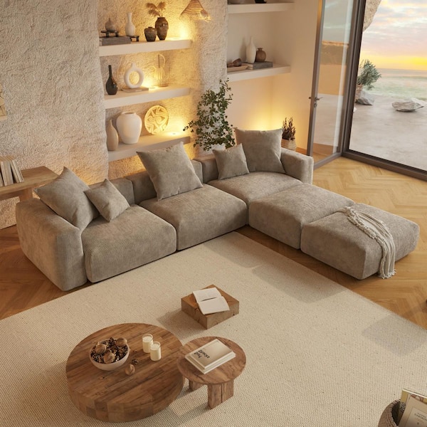 Magic Home Modern 142 in. Square Arm 5-piece Modular Corduroy Sectional ...
