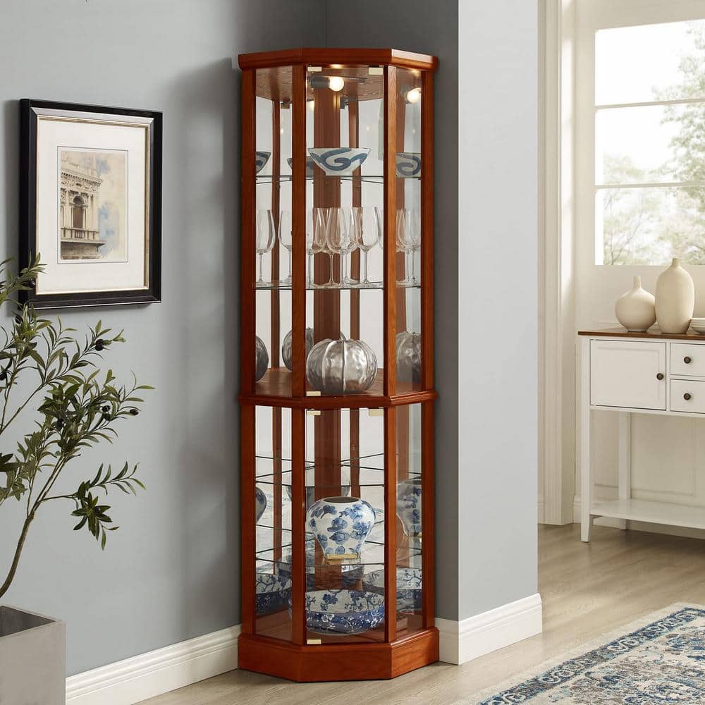 CSC DECOR INC Corner Curio Cabinet Cherry 70 in. H Lighted Glass ...