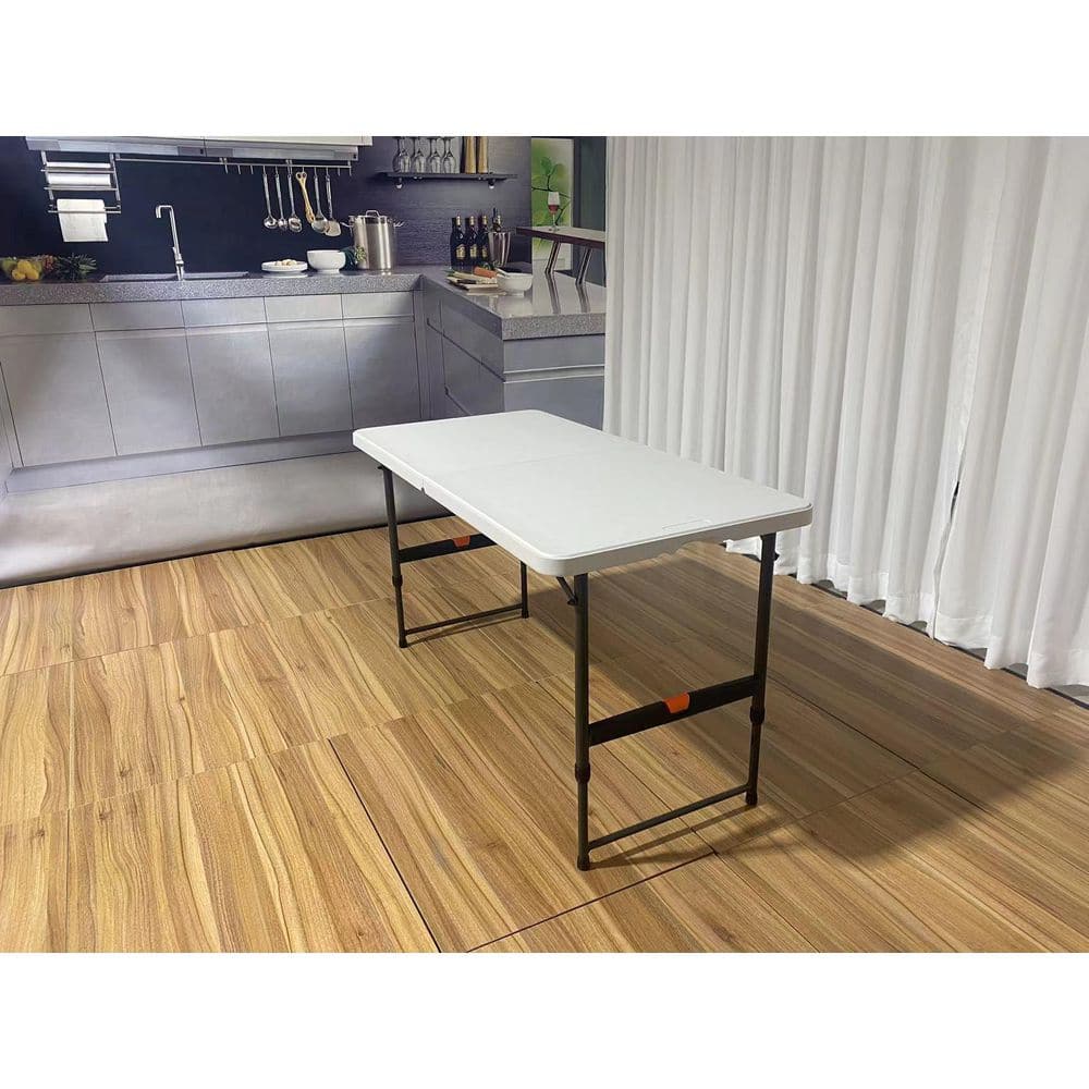 HDX 4 FT Almond/Bronze Plastic 24in 4 Legs Dining Table Seats 4 THD ...
