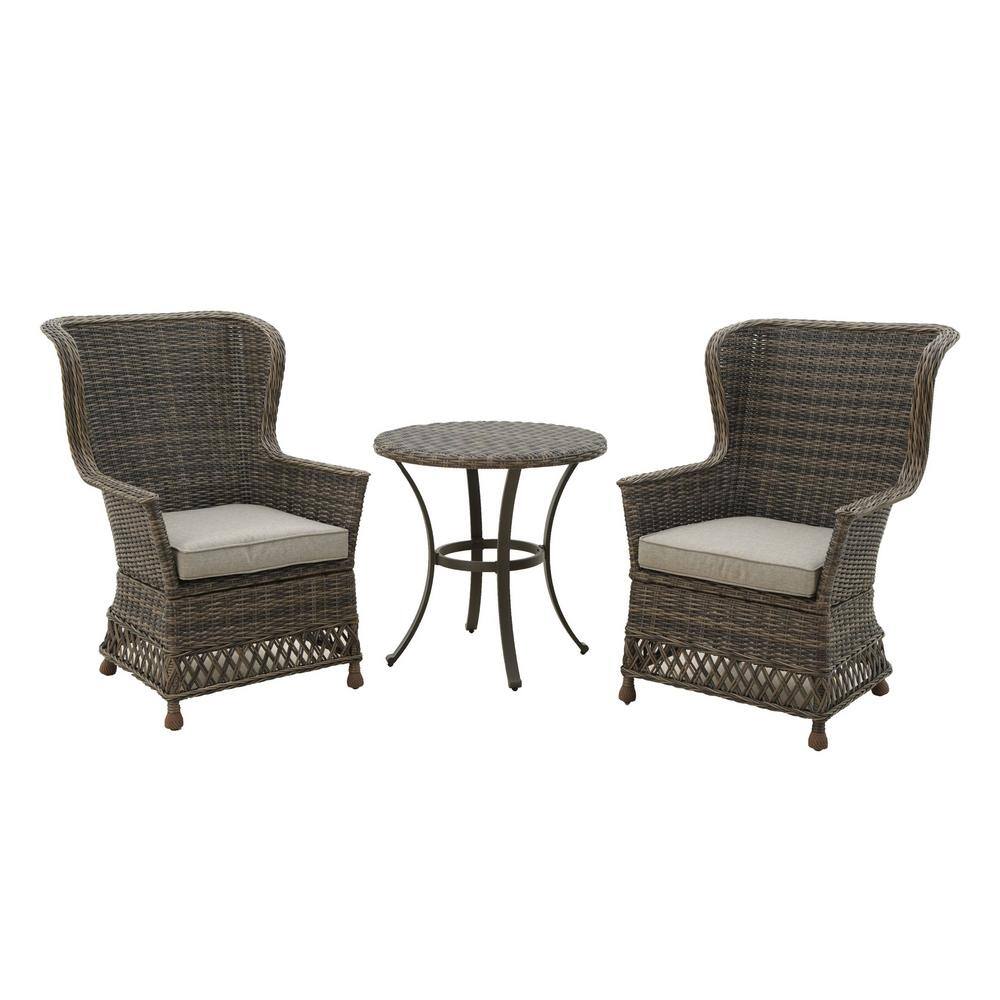 3-Piece Coffee PE Wicker Outdoor Patio Conversation Set with Beige ...