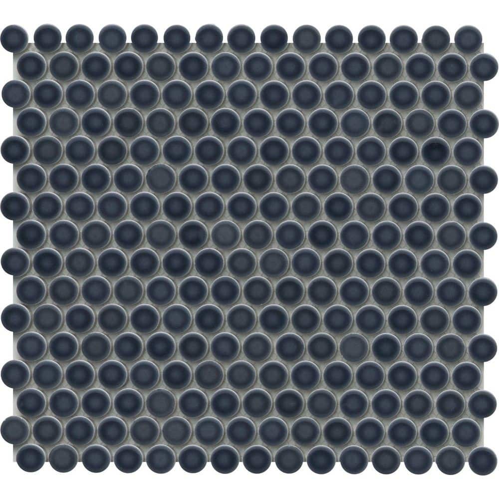 EMSER TILE Savvy Navy 11 in. x 12 in. Penny Glossy Porcelain Mosaic ...