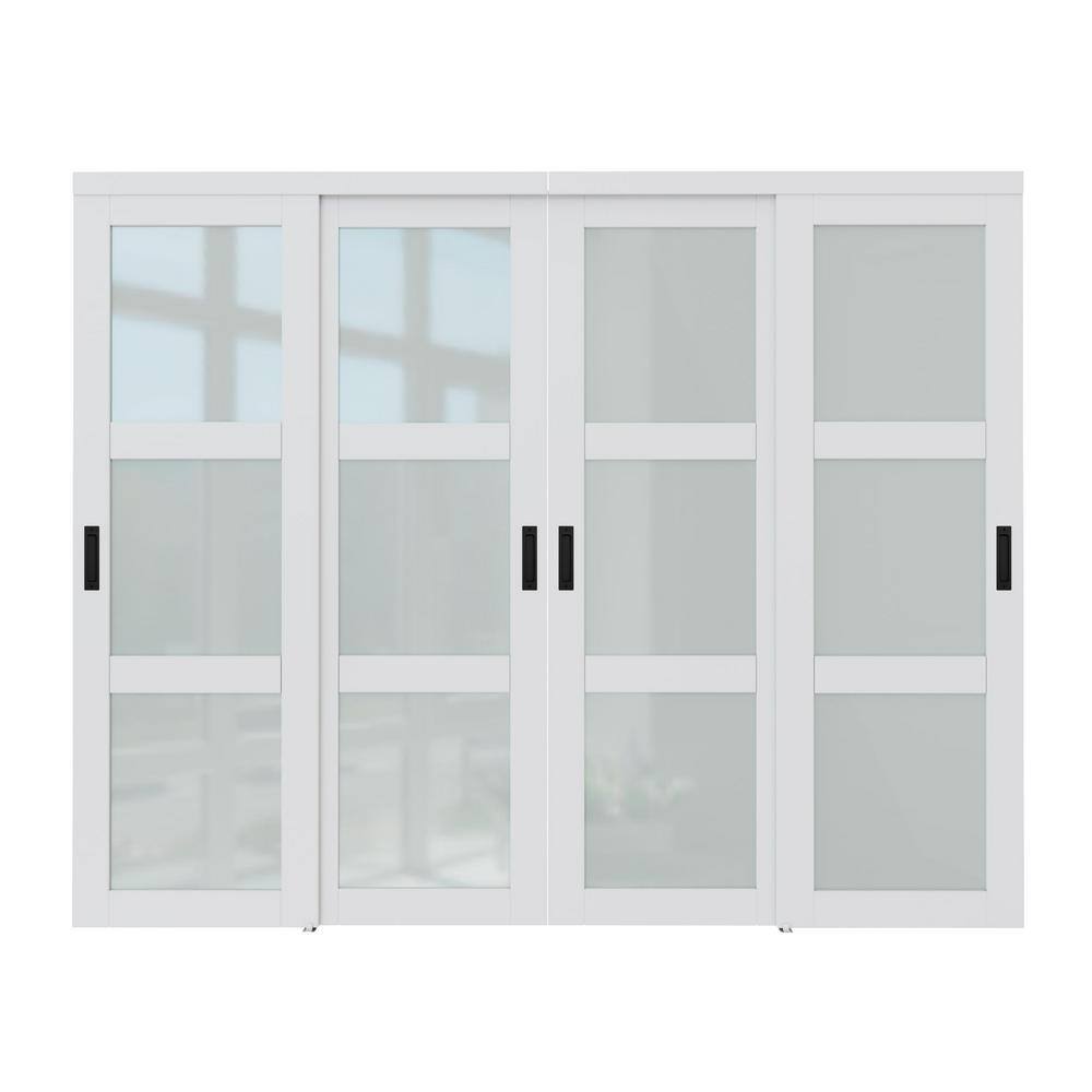 EH PUERTA 96 in. x 80 in. 3 Lites Frosted Glass MDF Closet Sliding Door ...