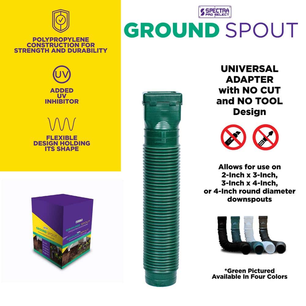 Spectra Pro Select Ground Spout 24 in. Black Polypropylene Downspout ...