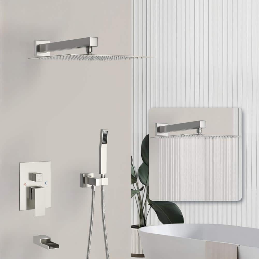 UPIKER 3-Spray Shower Faucet 10 in. Wall Mounted Square Shower Head 1.8 ...