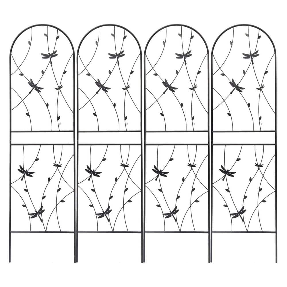 Oyezvary 71 in. Black Metal Garden Trellis with Dragonfly Design for ...