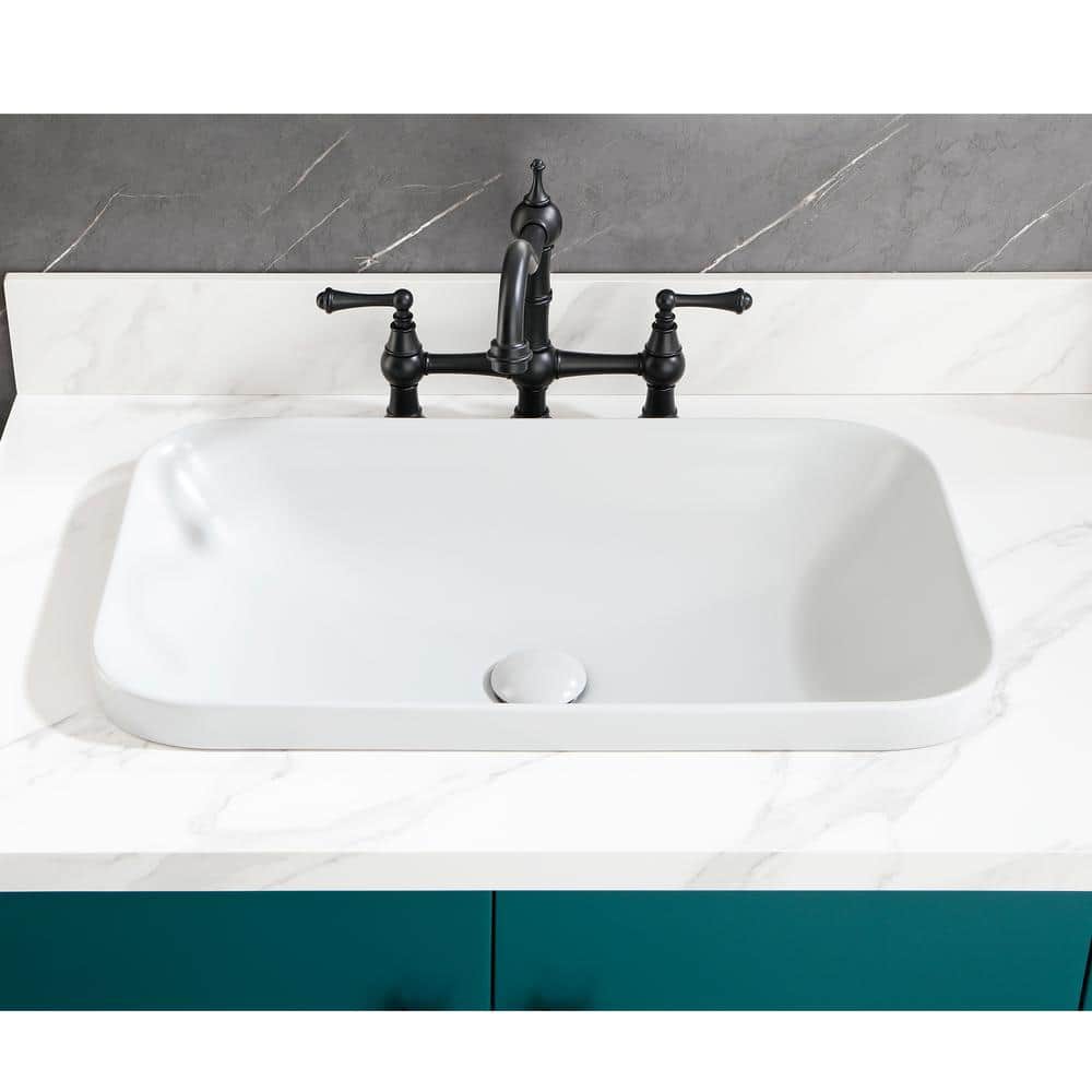 WELLFOR 24 in. Above Counter Ceramic Bathroom Sink in Gray WA-7626-HS ...