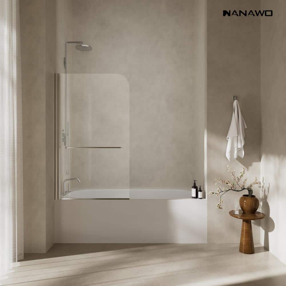 NANAWO 34 in. W x 58 in. H Bathtub Screen Pivot Framless Shower Tub ...
