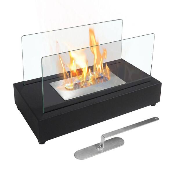 Black Rectangle Tabletop Bio Ethanol Fireplace Indoor Outdoor, Portable ...