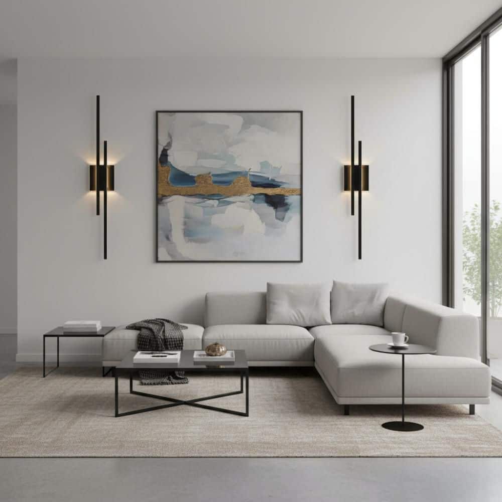 YANSUN 24 in. 2-Light Black 3000K Integrated LED Wall Sconce, Modern ...