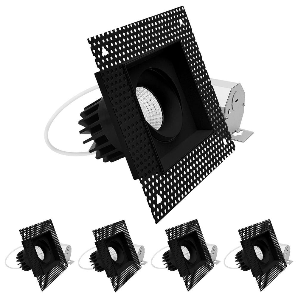 LUXRITE 1-Head Integrated LED Square Black Regressed Trimless Gimbal ...