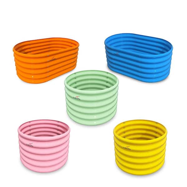5-Pack 18 in. H Kids Raised Garden Beds Kit, Oval and Round Galvanized ...