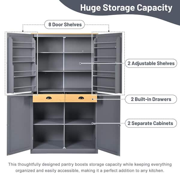 XUJMK 40 in. W x 20 in. D x 71 in. H Gray Linen Cabinet Freestanding Kitchen Pantry Large Cupboard Storage Cabinet LM GB046